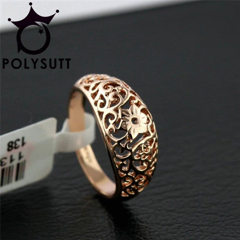 Rose Gold Color Hollow Ring For Women Flower Pattern Hollow Unique ...