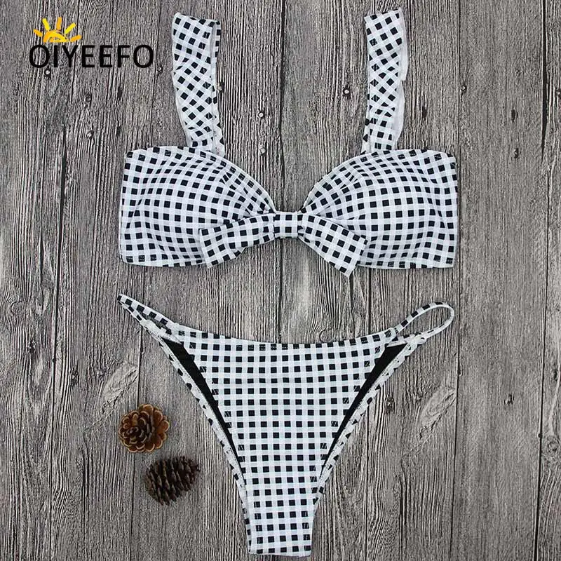 Oiyeefo Cute Bow Plaid Bikini Brazilian Frilly Swimsuit Women Swimwear ...