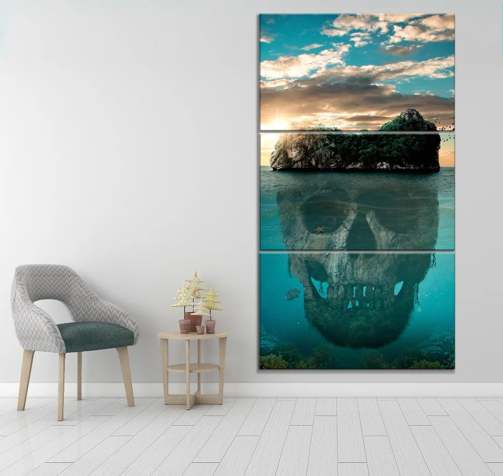 Canvas Schilderij Schedel Abstract Pirate Island Poster Modern Home ...