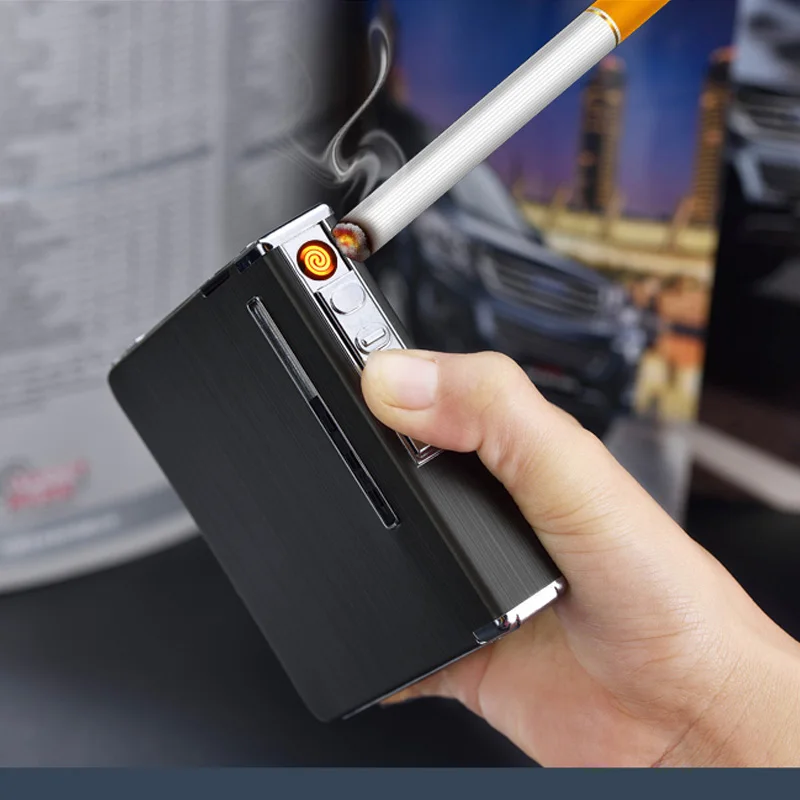 Metal Electronic USB Cigarette Case Electric Windproof Lighter Charging ...