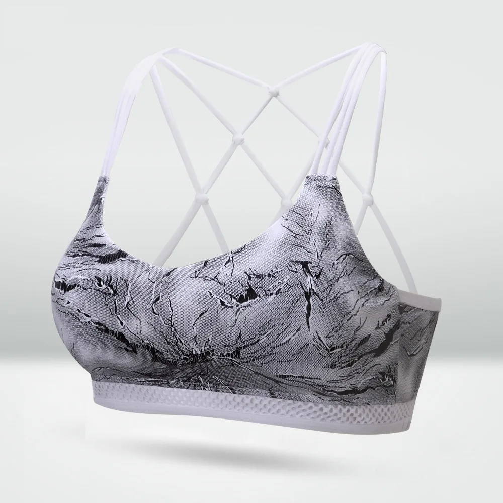 Womens Foil Print Spaghetti Straps Sports Bra Light Impact Braided ...