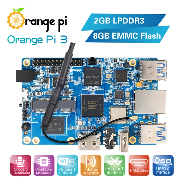 Orange Pi 3 H6 2GB LPDDR3 + 8GB EMMC Flash Gigabyte Ethernet Port ...