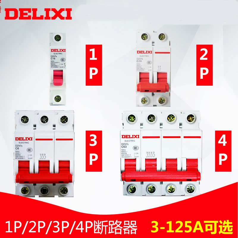 DELIXI Mini disyuntor MCB DZ47 DZ47S 4P 1P 1A 2A 3A 6A 10A 16A 20A 25A 32A 40A 50A 63A 80A 100A ...