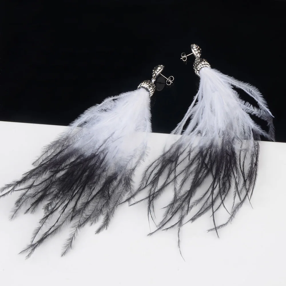 Chanfar элегантные пушистые длинные серьги-кольца с перьями Кристалл ...