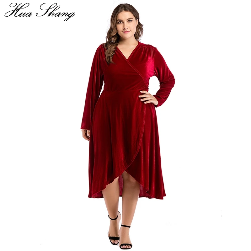 Red Winter Dresses Women 2018 Female V Neck Long Sleeve Split Irregular ...