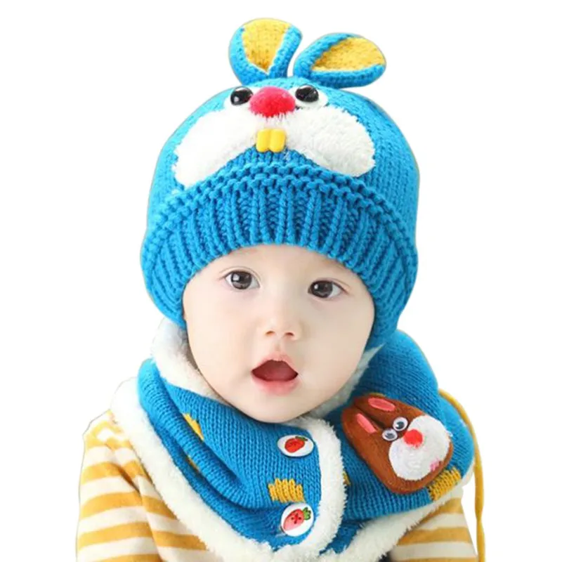 Baby Winter Hat Scarf Cap Rabbit Knitted Beanie Bonnet Warm Children ...