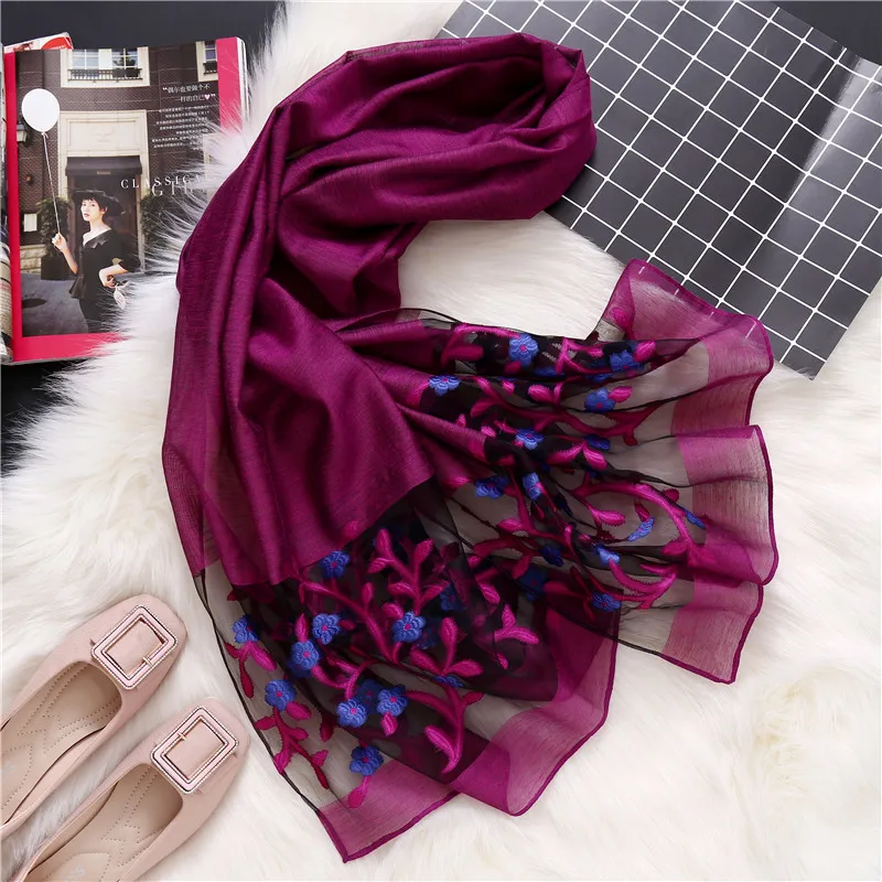 Silk Muffler Women Real Silk Scarf Scarves Shawl Long Scarves Flower ...