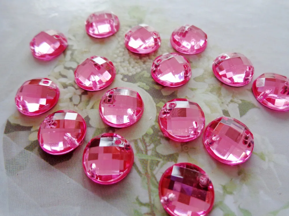 Free shipping Pink rhinestones Round 10mm sew on crystal gem stones ...