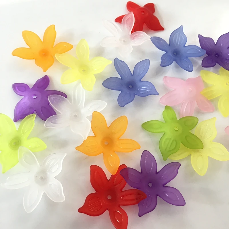 Acrylic thin five petaled flowers Beads for Jewelry Making Mix high end ...