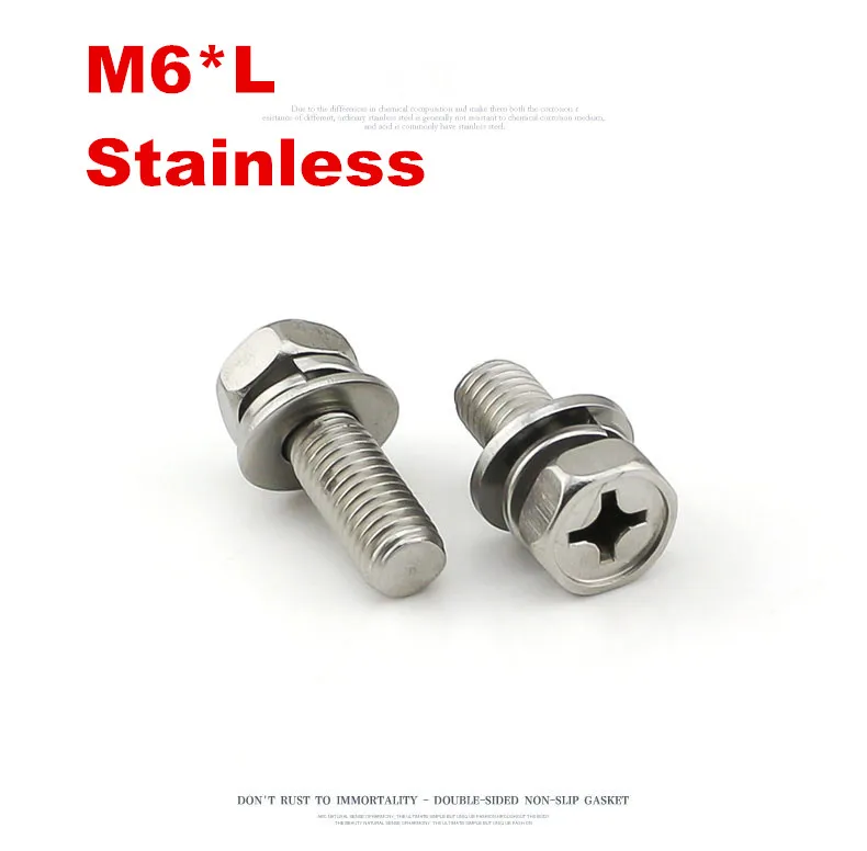 100pcs/lot Stainless steel phillips sems hex bolt M6*12/14/16/18/20/25 ...