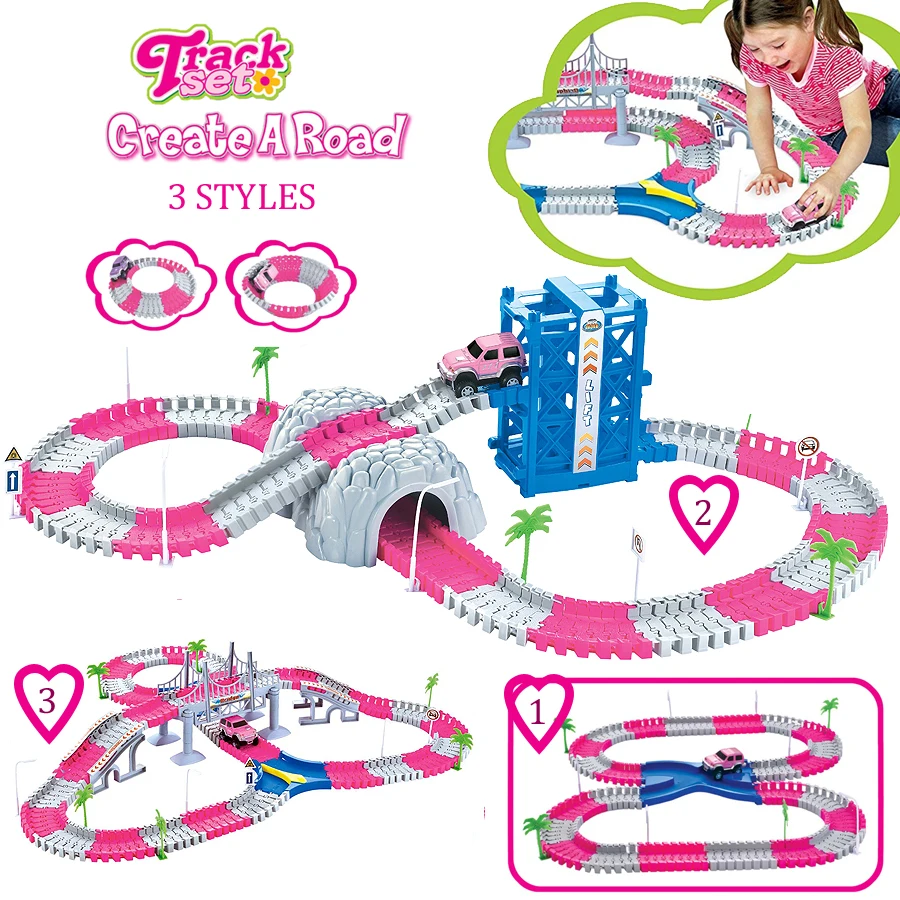 Coaster DIY Flex Race Track Princess Create A Road Deluxe Pink Flexible ...