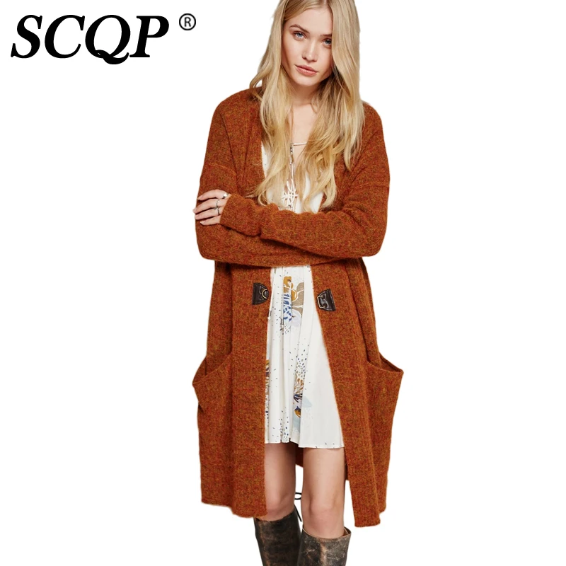 SCQP Solid Brown Single Button Long Cardigan Ladies Fashion Long Sleeve ...