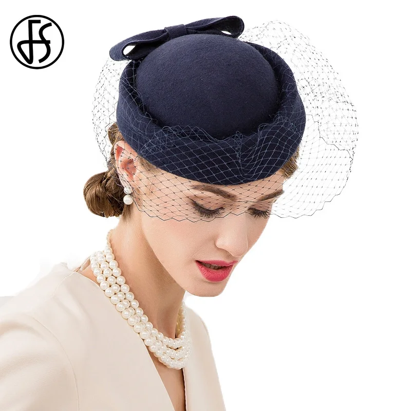 Chapéus De Casamento E Fascinators FS Azul Royal 100% Lã Casquete Com ...