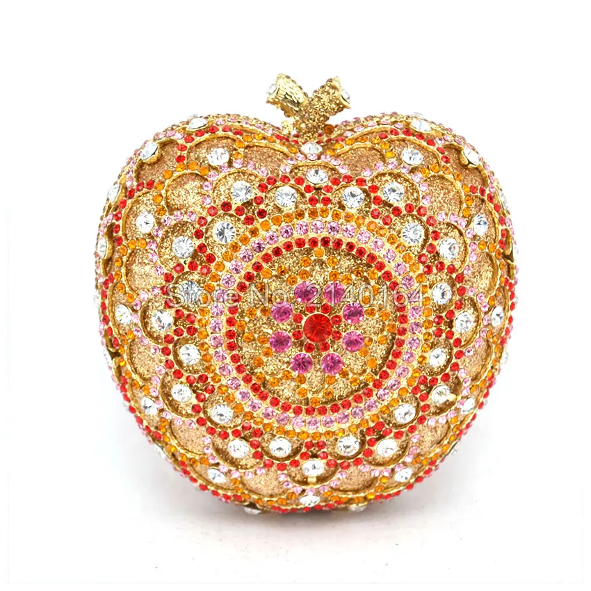 Free Shipping Flash Diamond Women Day Clutch Evening Bag Apple Shape ...
