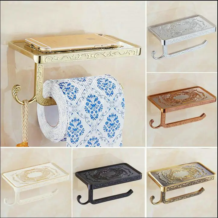 Portarrollos de papel higiénico con estante para teléfono, soporte de papel de baño montado en ...