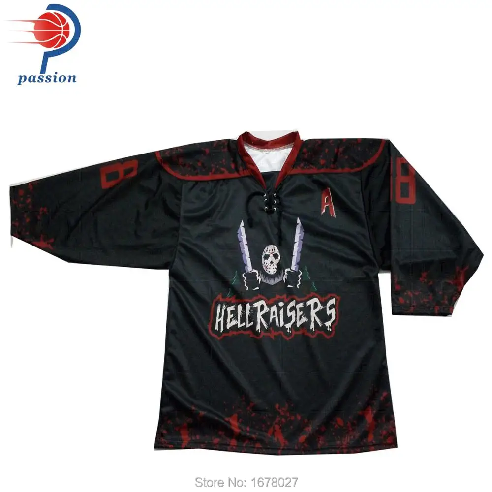 Black and White Blood Red Lace Up Ice Hockey Jerseys with Sublimated ...