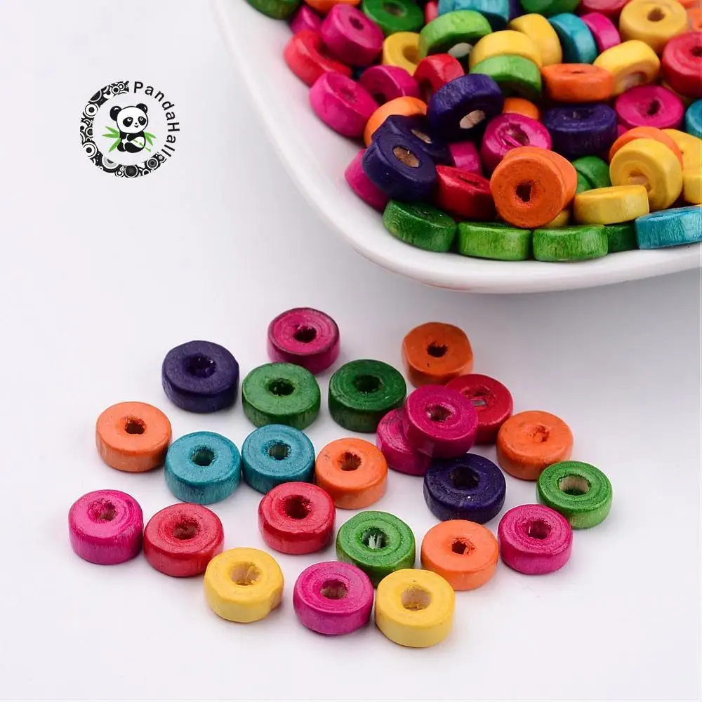 200PCS Mixed Lead Free Flat Round Wood Beads, Dyed, 8x3mm, hole: about ...