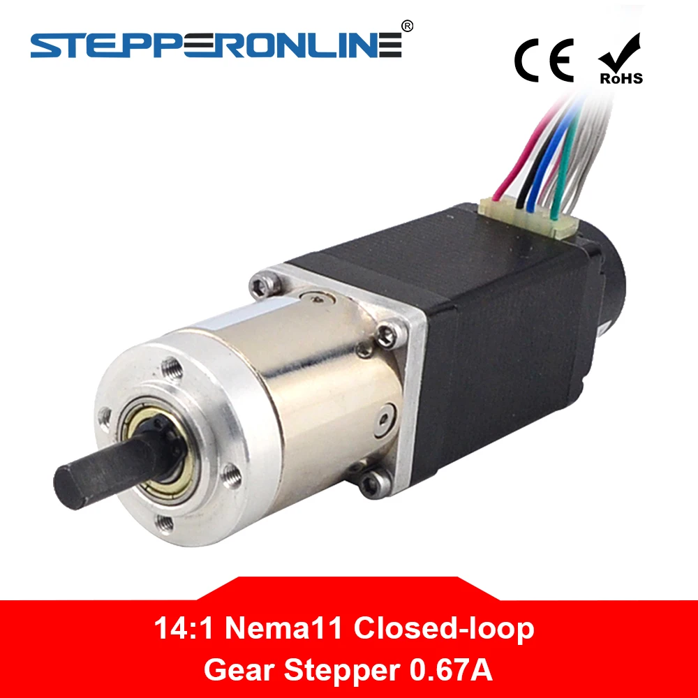 Nema 11 Closed-loop Geared Stepper Motor L=51mm Gear Ratio 14:1 Encoder ...