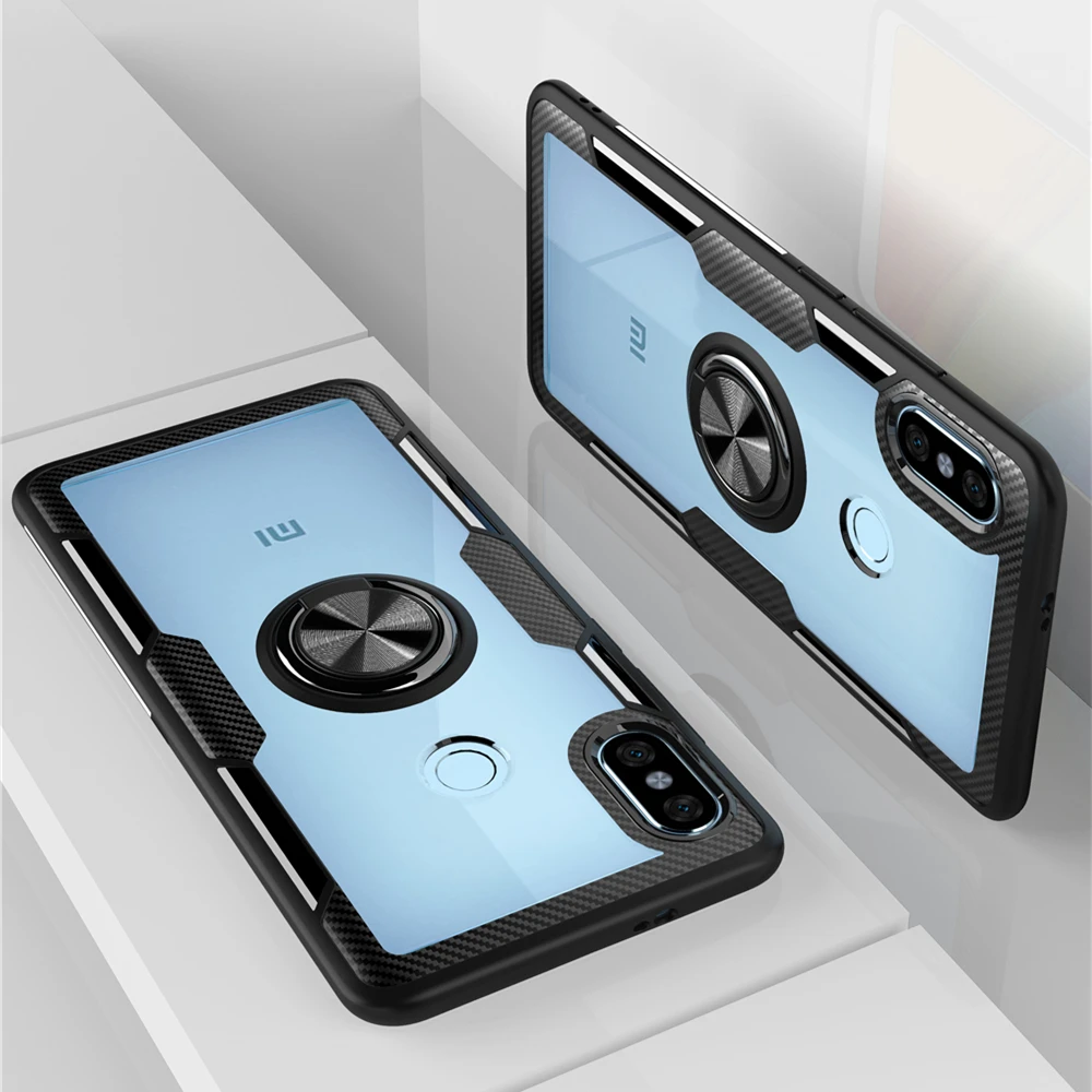 Fashion Ring Holder Stand Tempered Glass Back Cover For Xiaomi Redmi ...