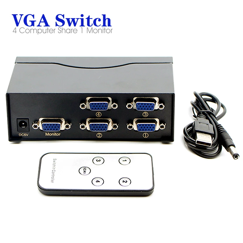 500MHz 4 Port VGA SVGA Switch Box PC 4 Input 1 Output LCD TV Projector ...
