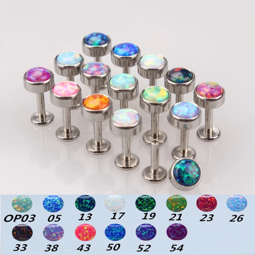 High polished G23 Titanium 16g Internally Threaded Opal Labret Lip ...