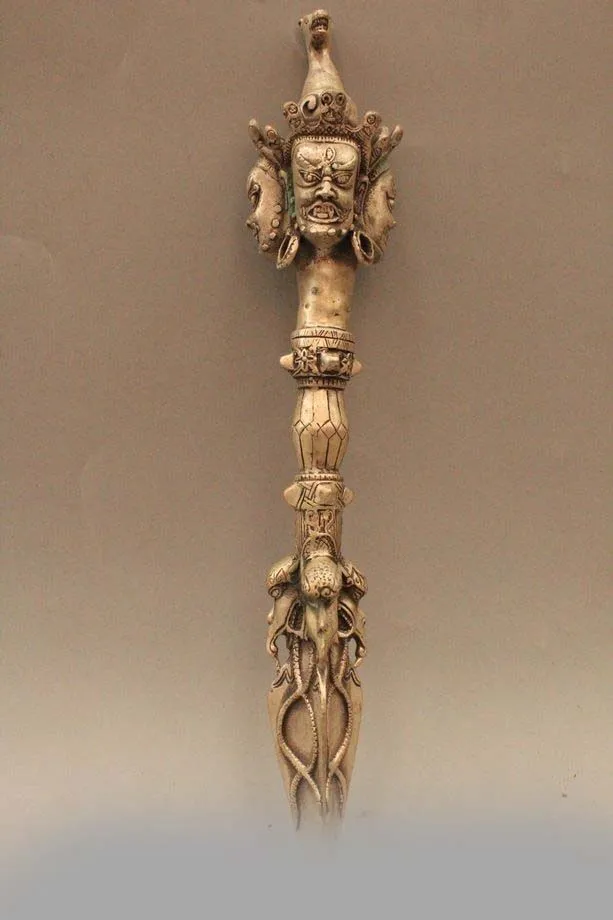 14"chinese Tibet Tibetan Buddhism Fengshui Silver Vajra Buddha Weapon ...