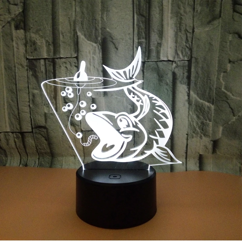 3D LED Night Light Fishing Fish Come with 7 Colors Light for Home ...