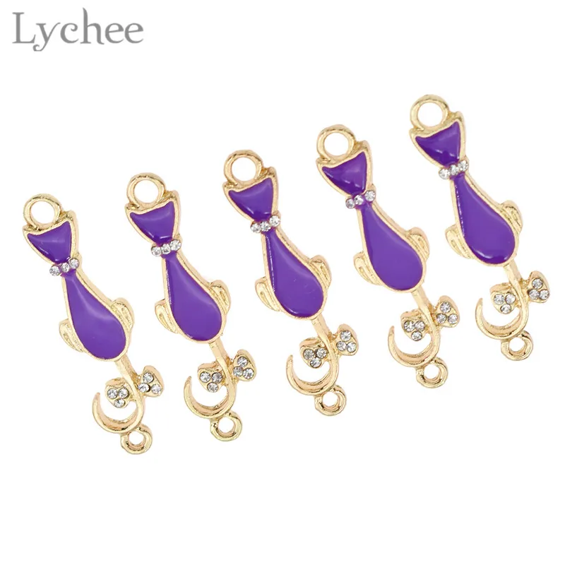 Lychee Trendy Alloy Rhinestone Cat Enamel DIY Pendant Charms Crystal ...