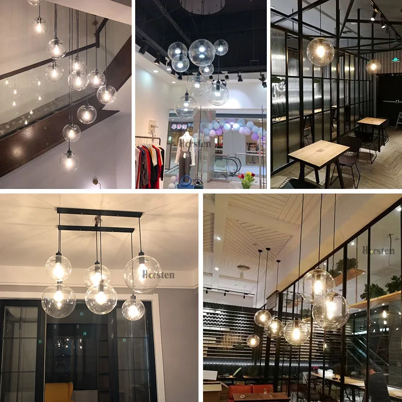 Simple Modern Glass Ball Pendant Light Led E27 Art Deco Hanging Lights ...