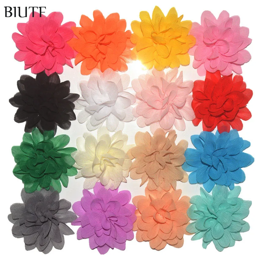 28pcs/lot 2.8 inch Plicated Chiffon Flower With Hairpins Round Pointy ...