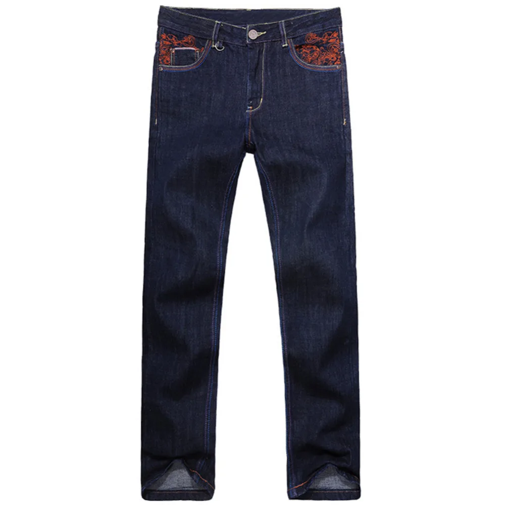 Men Vintage Chinese Style Embroidery Regular Slim Fit Denim Pants ...