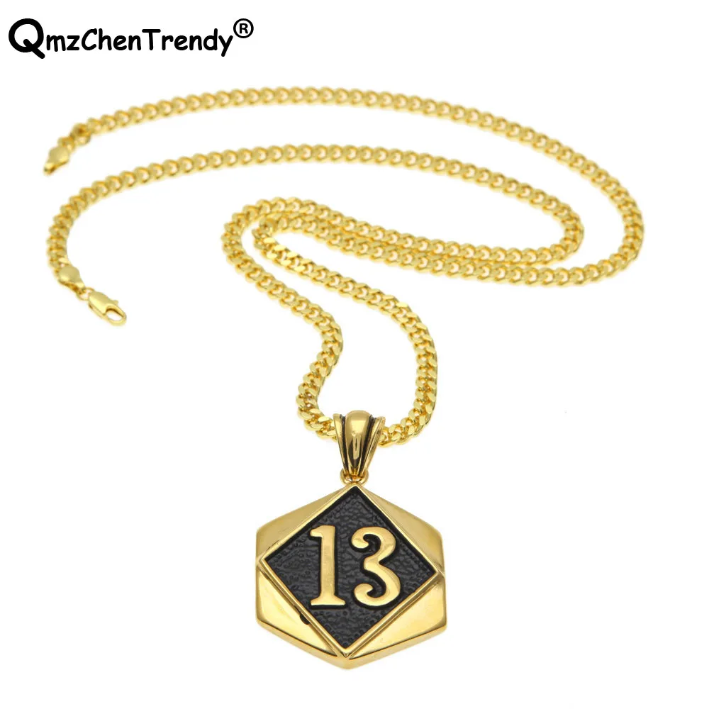 Unisex Trendy Hip Hop Bling Jewelry Lucky Number 13 Pendants Necklace ...