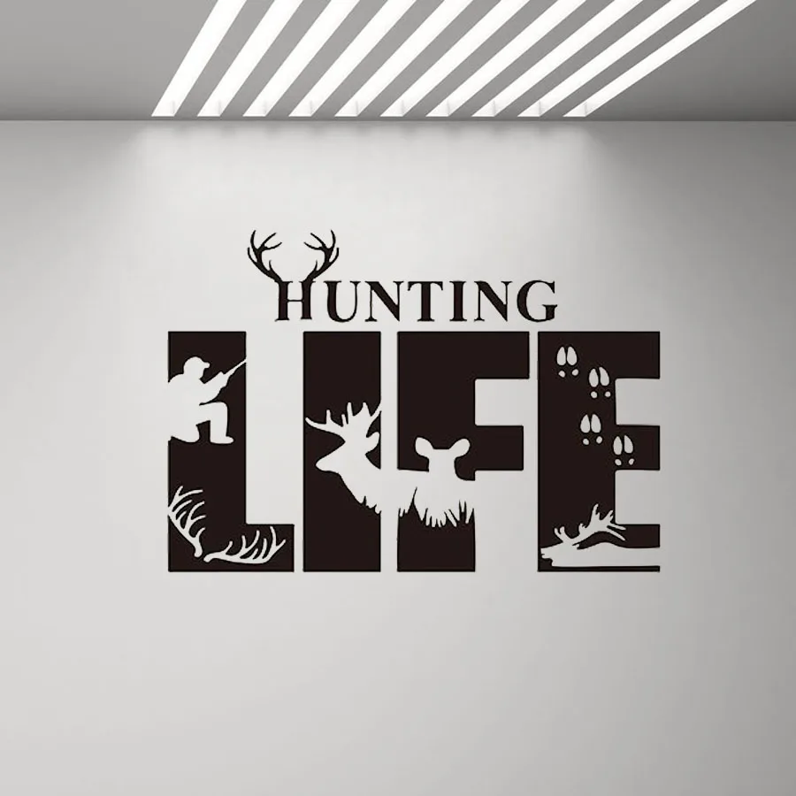 Hunting Life Quote Vinyl Decal Garage Hunter Deer Antlers Foot print ...