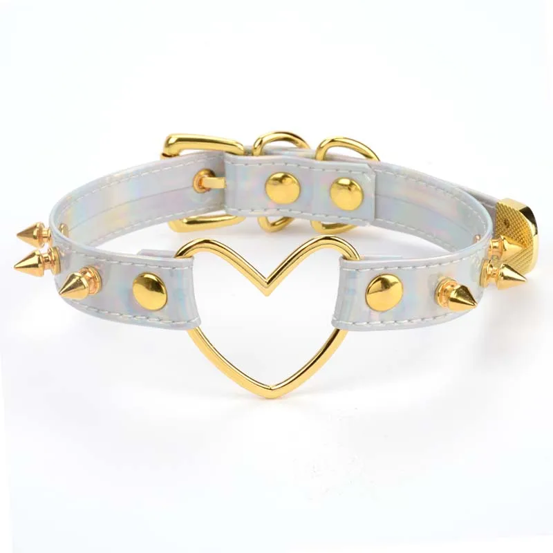 Handmade-Holographic-Heart-Choker-Holo-Hologram-Spiked-Punk-Goth ...