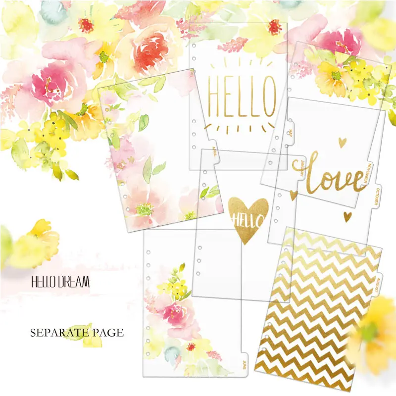 Dokibook A5 A6 Transparent dividers Gold foil printing Flowers 12 ...