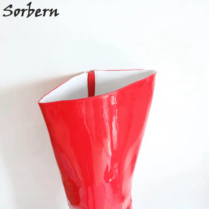 Sorbern Red Shiny Boots Women Over The Knee Customized Leg Wide Calf ...