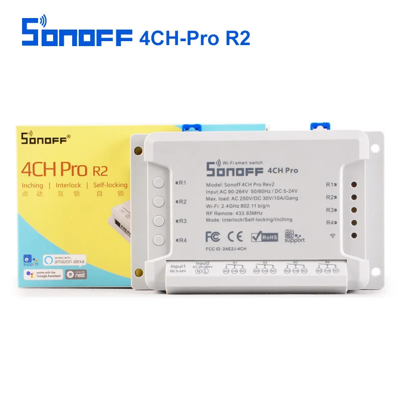 Sonoff 4CH Pro R2 smart Switch 4 Channels 433MHz 2.4G Wifi Remote ...