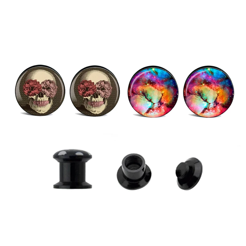 2pairs Punk Skull Ear plugs acrylic screw ear plug gauges flesh tunnel ...