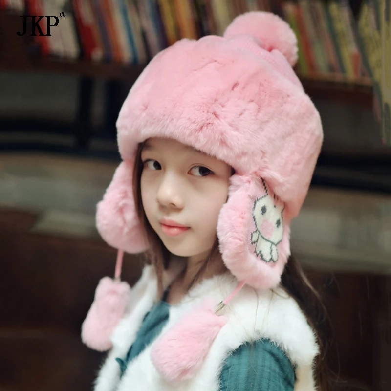 Winter Children Fur Hats Baby Rex Rabbit fur hat For Girls&Boy Cotton ...