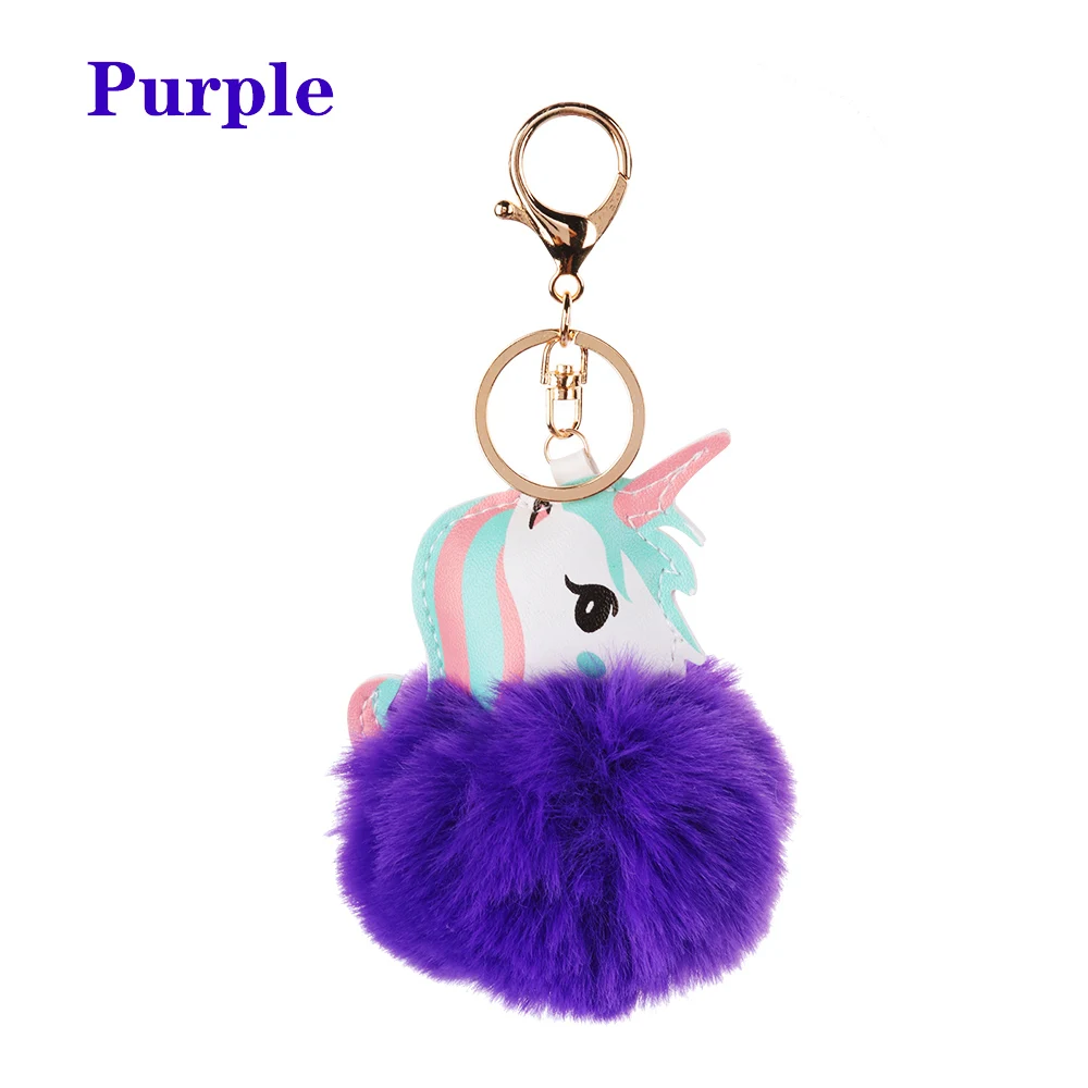 Pink Sweet Unicorn Key Chain Women Girl Keyring Car Key Holder Pompon ...