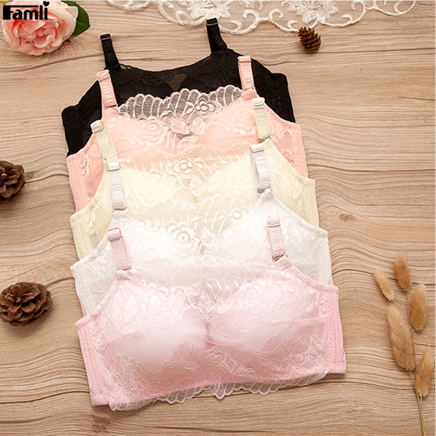 Famli Teen Girls Lace Bra 12 18Y Children Girls Wireless Thin Cup Bra ...