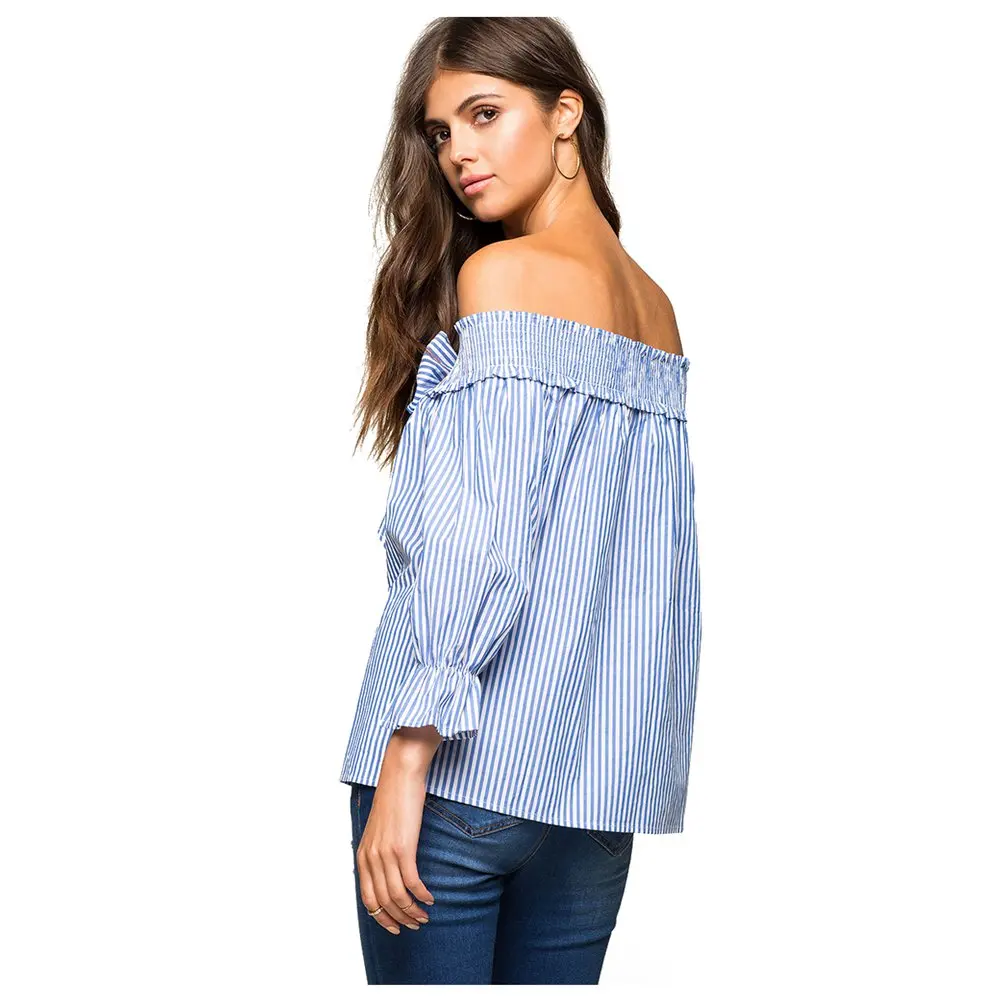 Beau Womens Sexy Off Shoulder Blouse Summer Women Bow Slash Neck Long