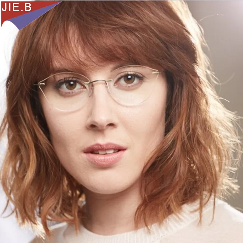 No Screw Weld Design Rimless Titanium Alloy Cat Eye Clear Glasses Frame