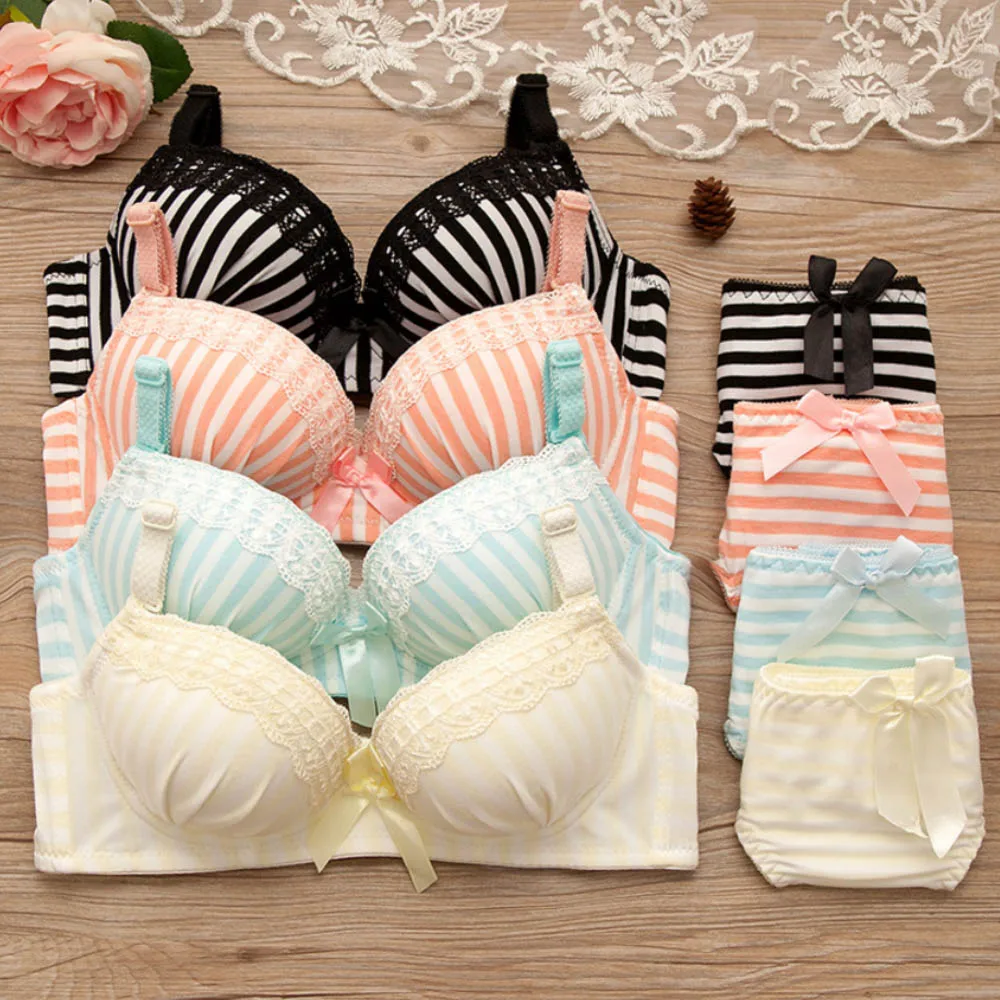 Sexy Push Up Lace Bras For Women Underwear Panty Set Intimates Striped ...