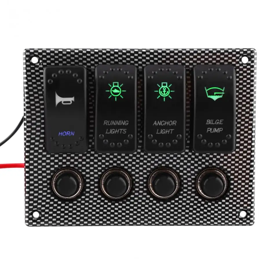 4 Gang 12V 24V Rocker Switch Panel LED Waterproof Rocker Switch Panel ...