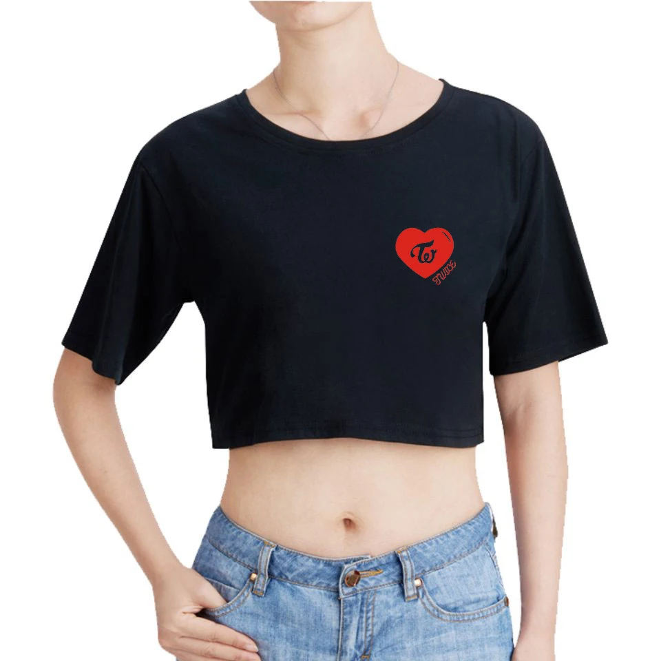 Twice T Shirts Womens Exposed Navel Sexy Short T Shirt Summer Casual Print Hip Hop O Neck Cool
