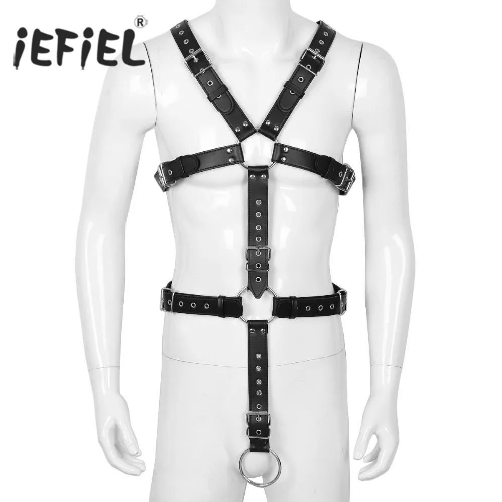 Iefiel Pu Leather Bondage For Mens Clubwear Full Body Chest Harness