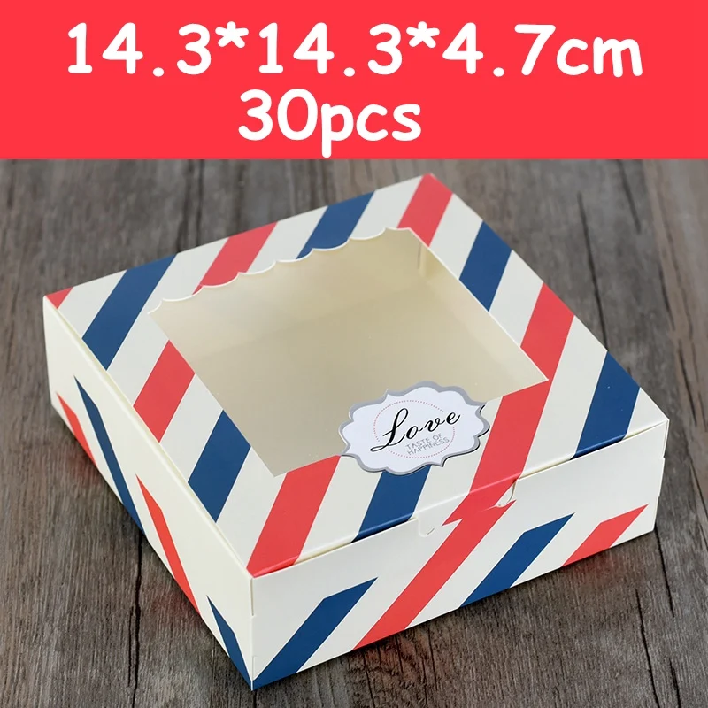 Red And Blue Striped Pastry Paper Box With Window Packaging For Sweets ...