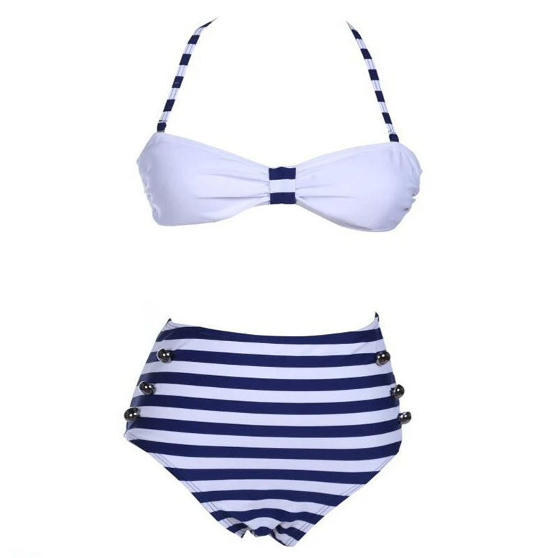 Biquíni 2016 europeu e americano estilo retro azul e branco listrado ...