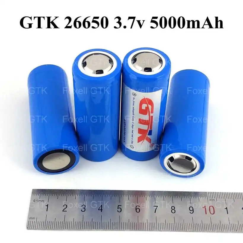 10pcs GTK Real capacity 26650 3.7v 5000mAh 26700 with 26650 protected ...